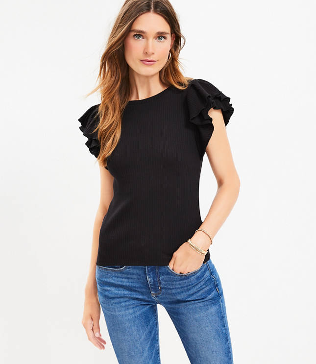 Ribbed Tiered Ruffle Sleeve Top