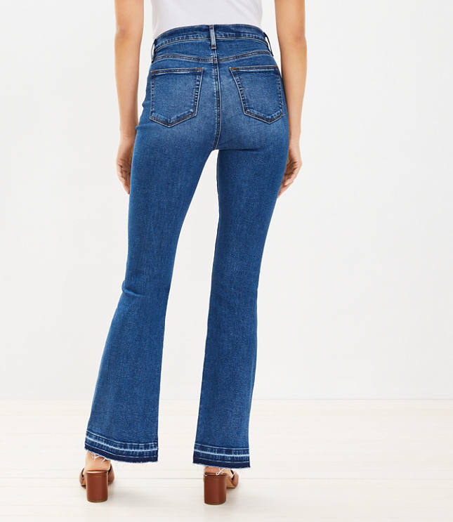 Unpicked Hem High Rise Slim Flare Jeans in Dark Wash