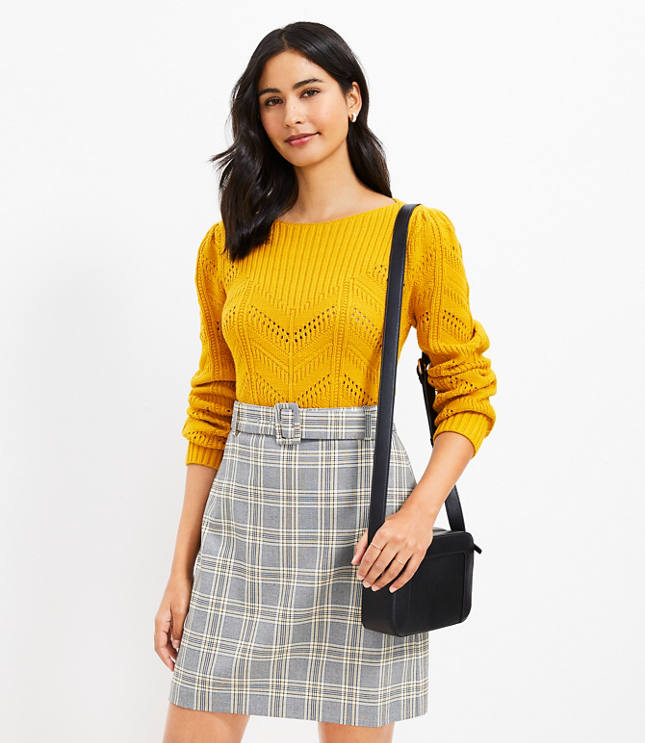 Petite Plaid Belted Patch Pocket Skirt