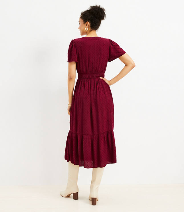 Petite Clip Smocked Waist Button Midi Dress