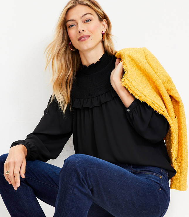 Petite Ruffle Smocked Yoke Blouse