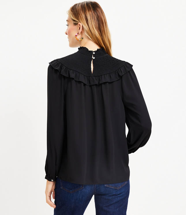 Petite Ruffle Smocked Yoke Blouse