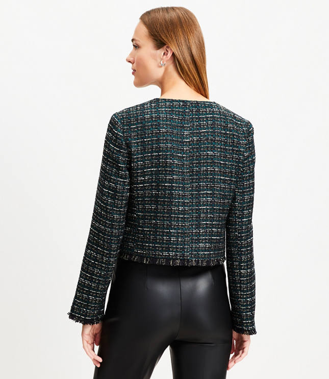 Petite Metallic Tweed Collarless Jacket