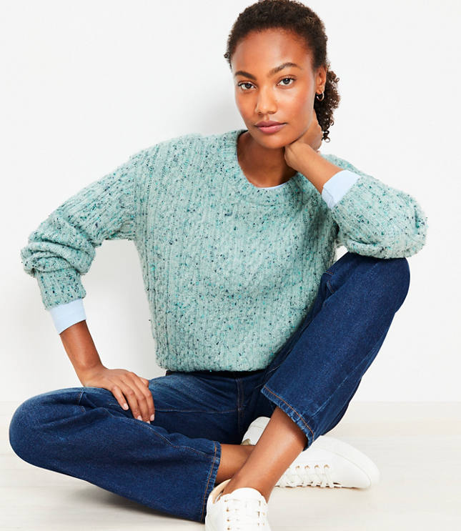 Petite Marled Fluffy Cable Sweater