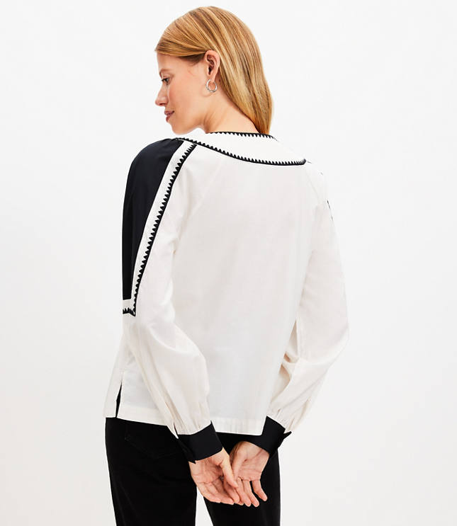 Colorblock Stitched Split Neck Blouse