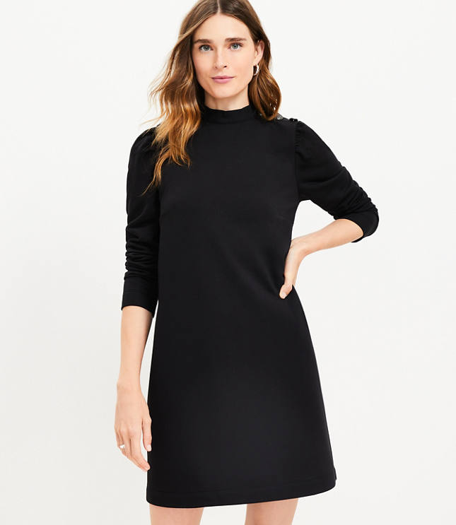 Shoulder Button Puff Sleeve Shift Dress