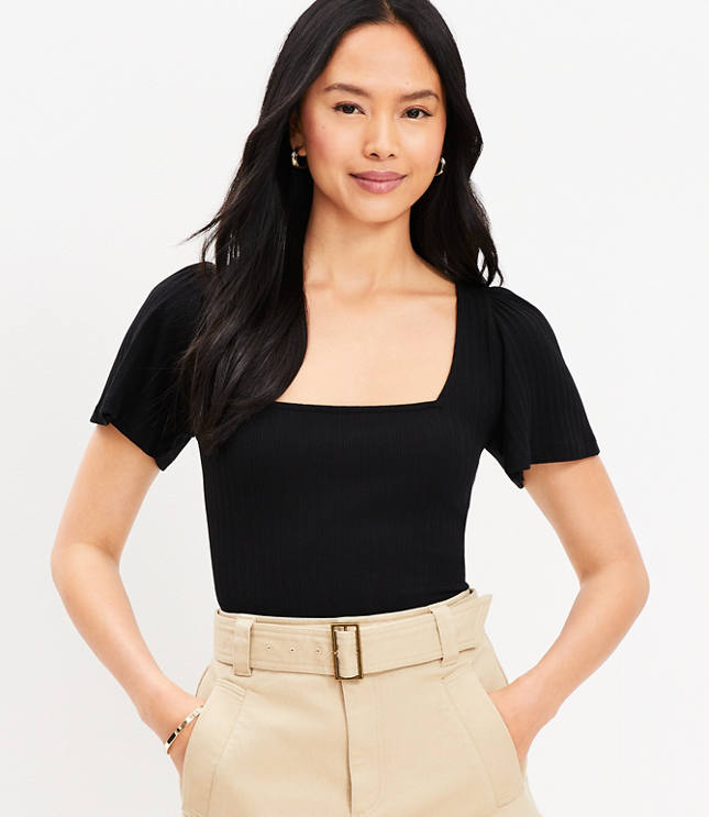 Pointelle Tie Back Square Neck Top