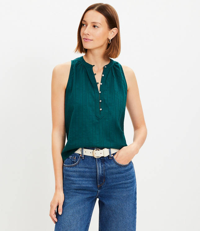 Petite Henley Mixed Media Shell