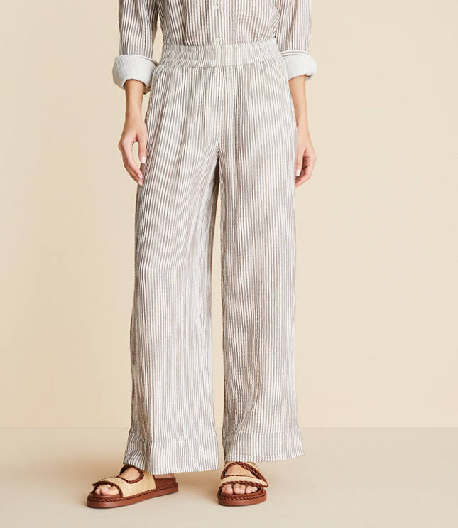 Petite Lou & Grey Striped Triple Cloth Wide Leg Pants