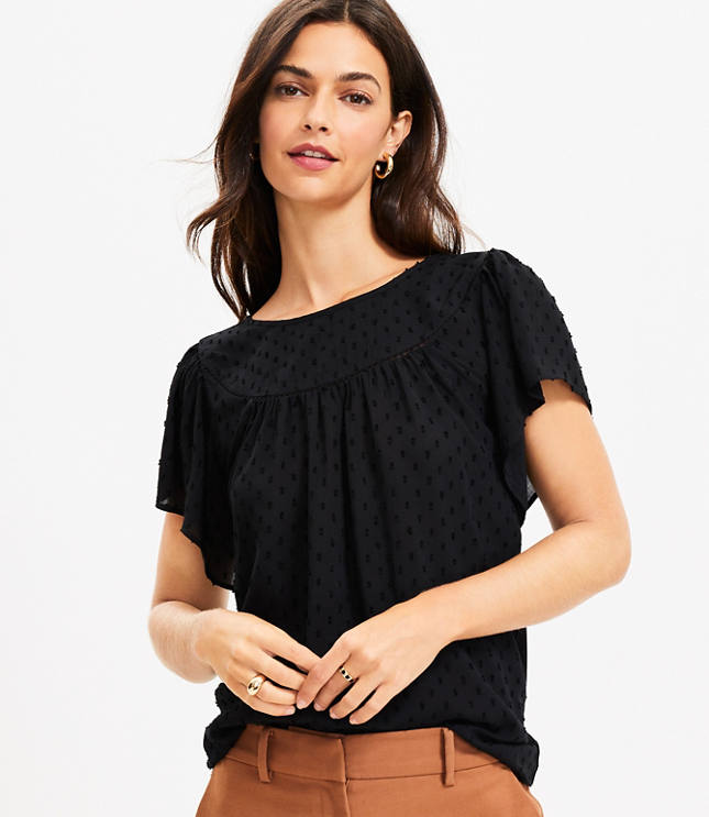 Clip Ruffle Sleeve Mixed Media Top