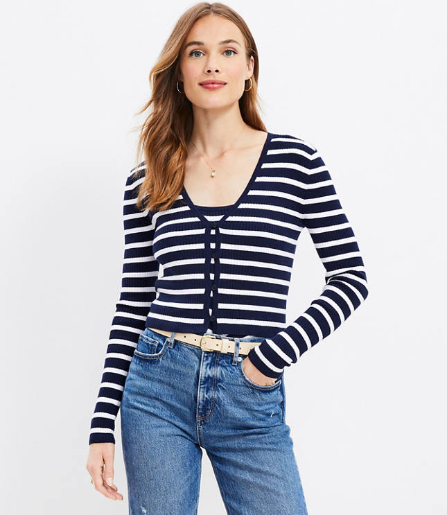 Stripe Ribbed V-Neck Cardigan Top
