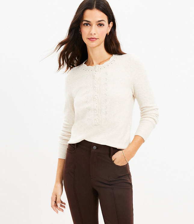 Scalloped Pointelle Henley Sweater