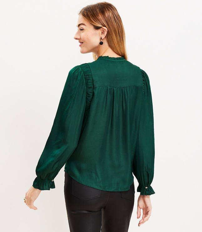 Ruched Ruffle Neck Blouse