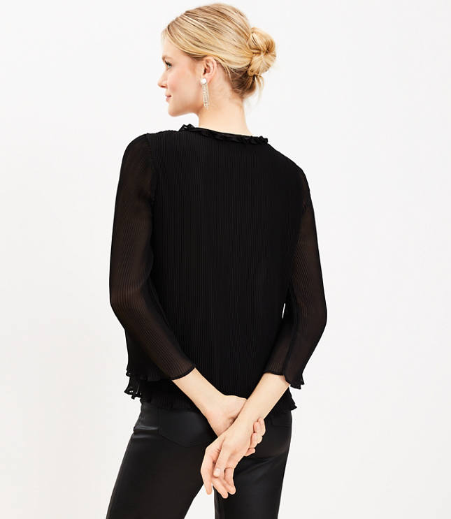 Pleated Ruffle Tie Neck Blouse