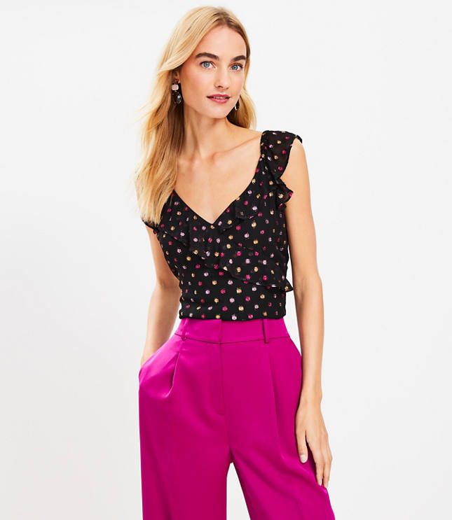 Shimmer Clip Ruffle Crossover Shell