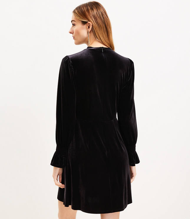 Tall Velvet Smocked Ruffle Cuff Flare Dress