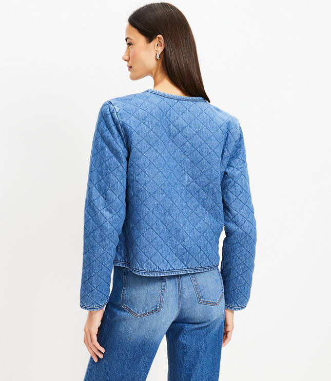 Petite Quilted Denim Jacket in Mid Indigo Wash