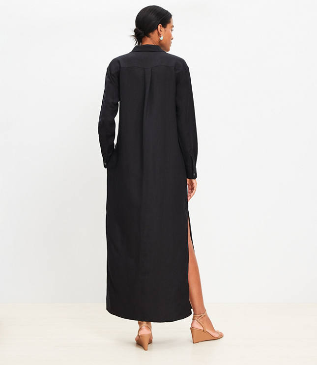 Linen Blend Pocket Maxi Shirtdress