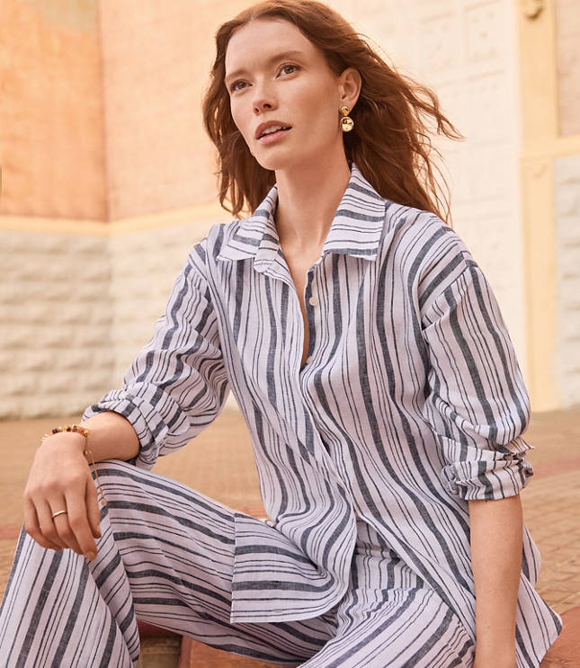 Striped Linen Hi-Lo Hem Shirt