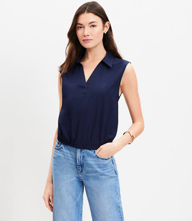 Petite Poplin Collared Bubble Hem Shell