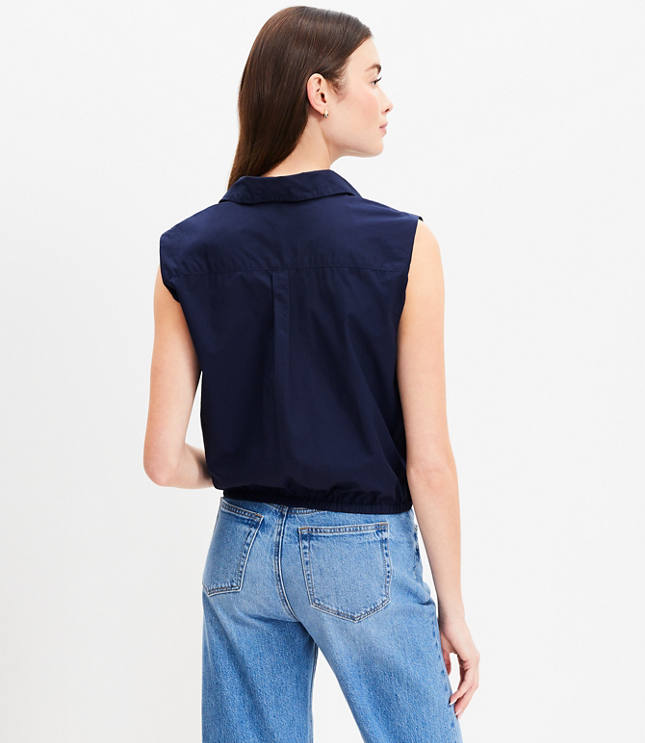 Petite Poplin Collared Bubble Hem Shell