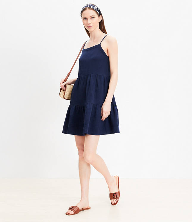 LOFT Beach Triple Cloth Strappy Tiered Dress