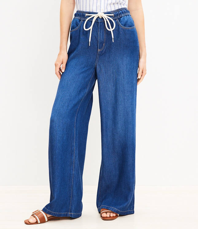 High Rise Palazzo Jeans in Dark Wash
