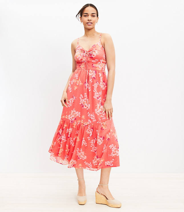 Ikat Floral Clip Keyhole Strappy Midi Dress