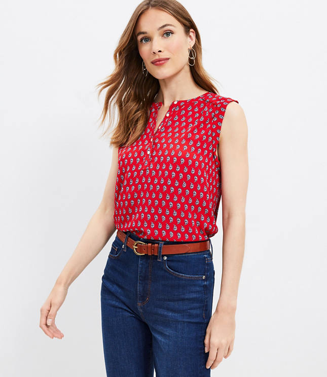 Paisley Henley Mixed Media Shell