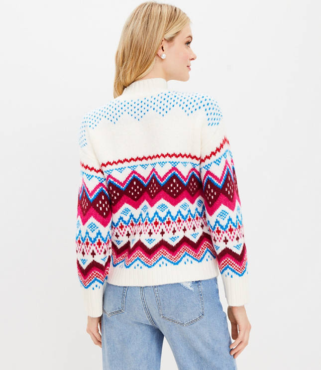 Fair Isle Wide Sleeve Mock Neck Sweater
