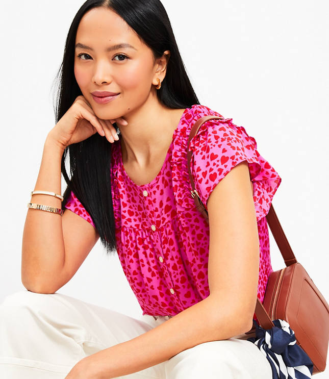 Heart Flutter Sleeve Henley Mixed Media Shell