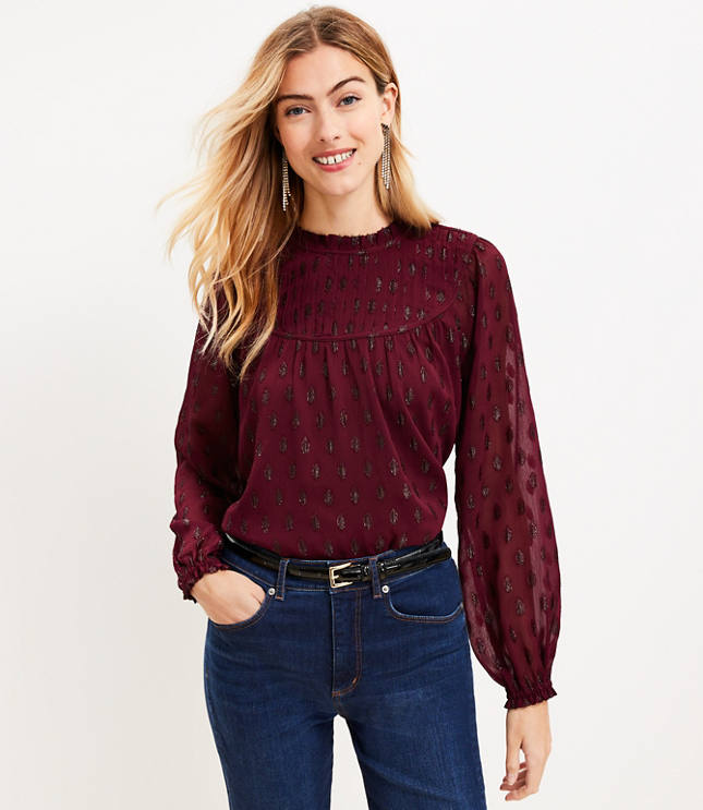 Geo Clip Pleated Yoke Blouse