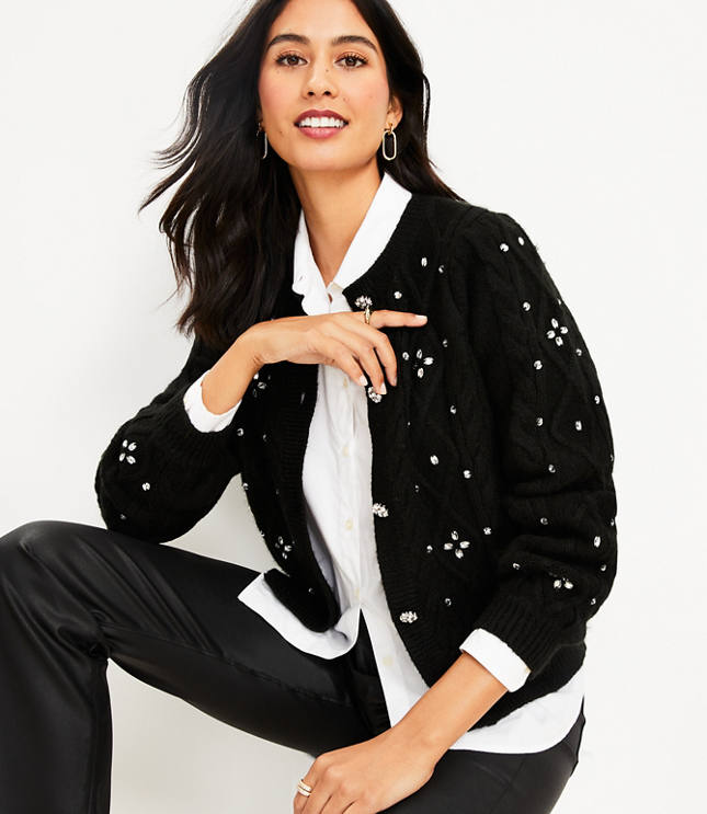 Petite Jeweled Cable Cardigan