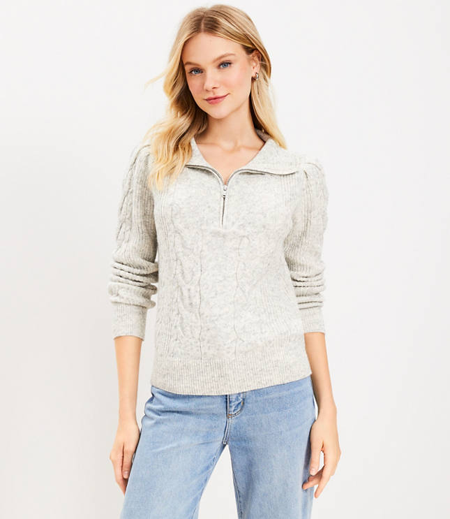 Petite Cozy Cable Half Zip Sweater