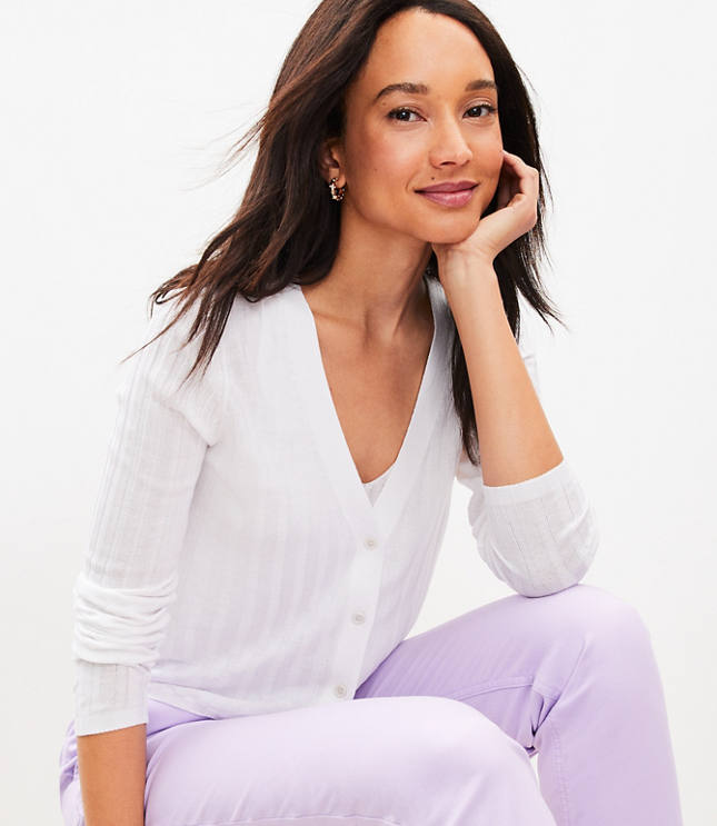 Petite Ribbed V-Neck Cardigan