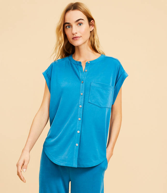 Petite Lou & Grey Sandwashed Tie Front Pocket Shirt