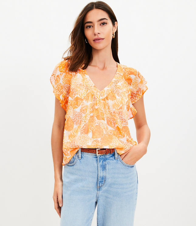 Shell Flutter V-Neck Top
