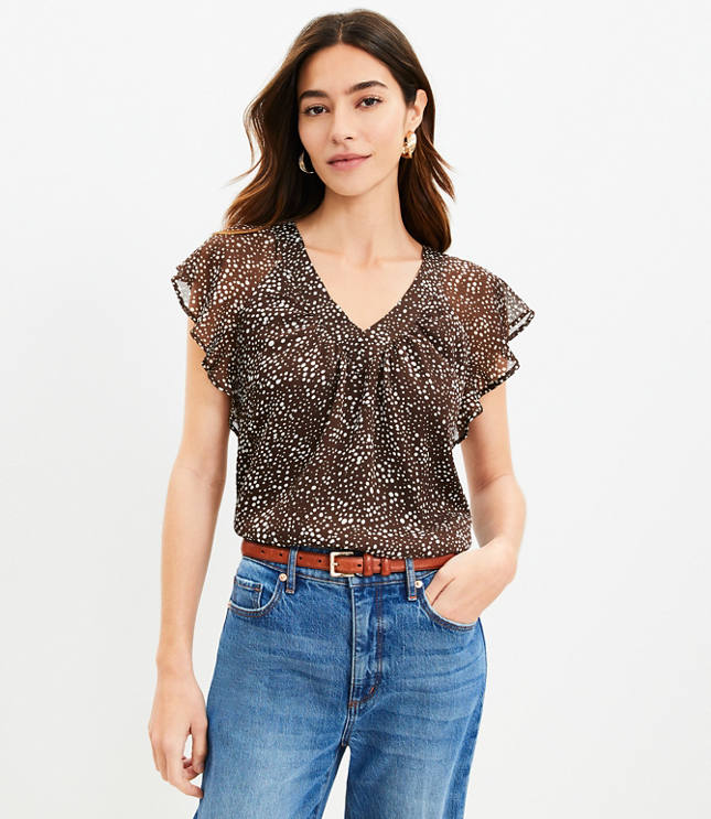 Dotted Flutter V-Neck Top