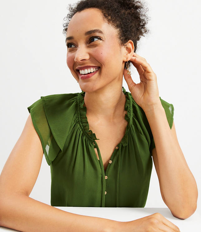 Flutter Button Tie Neck Top