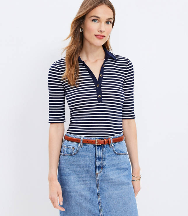 Stripe Ribbed Polo Shirt