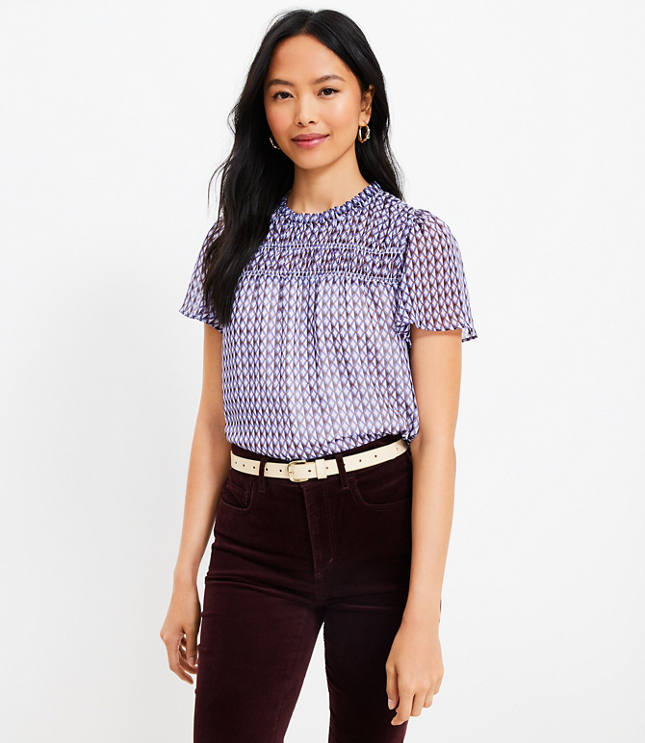 Geo Shirred Yoke Top
