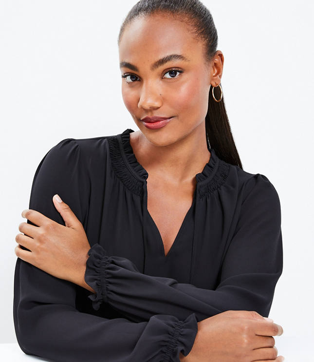 Smocked Tie Neck Blouse