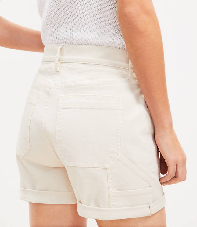 High Rise Carpenter Denim Roll Shorts in Popcorn