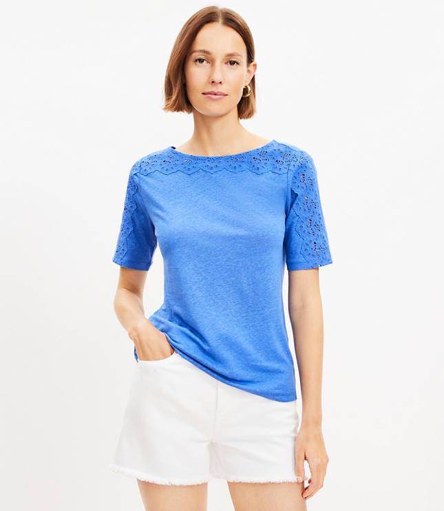 Lace Trim Linen Blend Tee