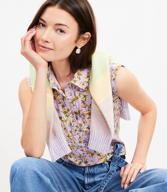 Floral Collared Ruffle Henley Top