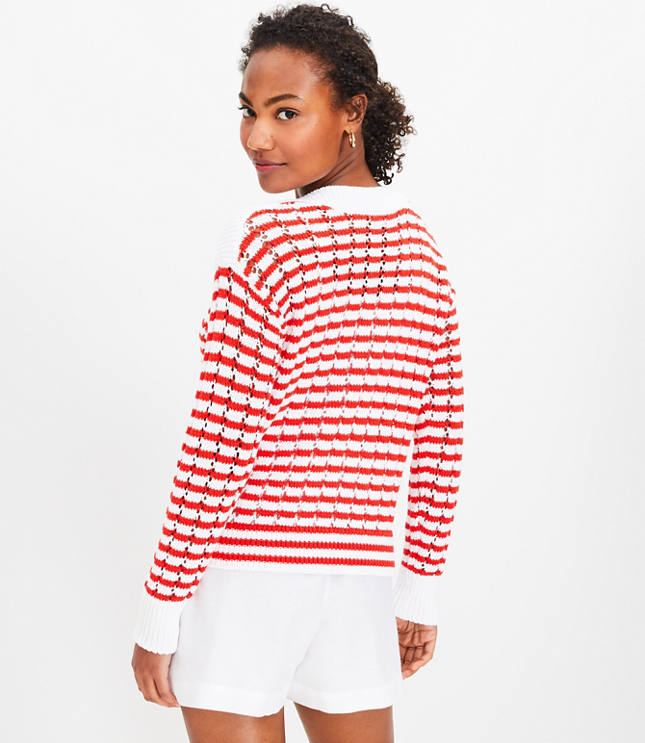 Petite Stripe Mesh Stitch Boatneck Sweater