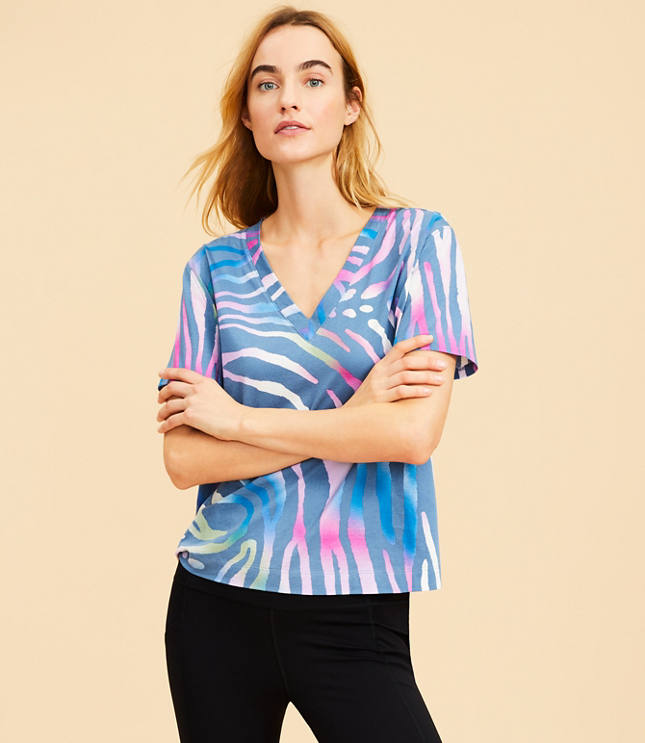 Petite Lou & Grey Tiger Stripe Soft Jersey V-Neck Tee