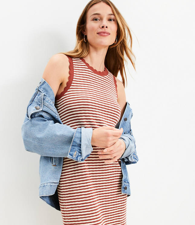 Striped Scalloped Ribbed Mini Dress