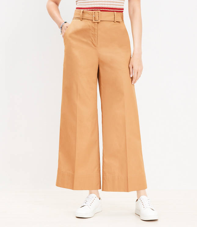 Belted Wide Leg Crop Pants in Poplin