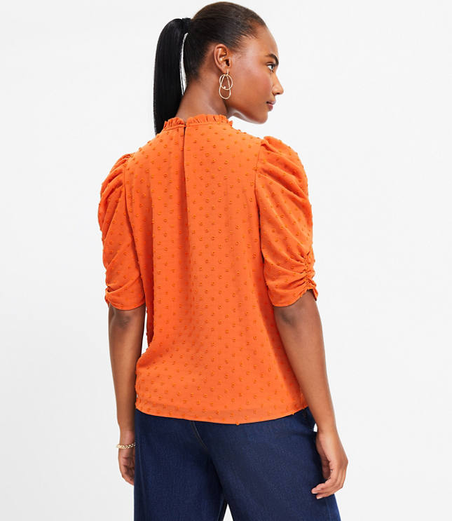 Clip Dot Ruffle Neck Blouse